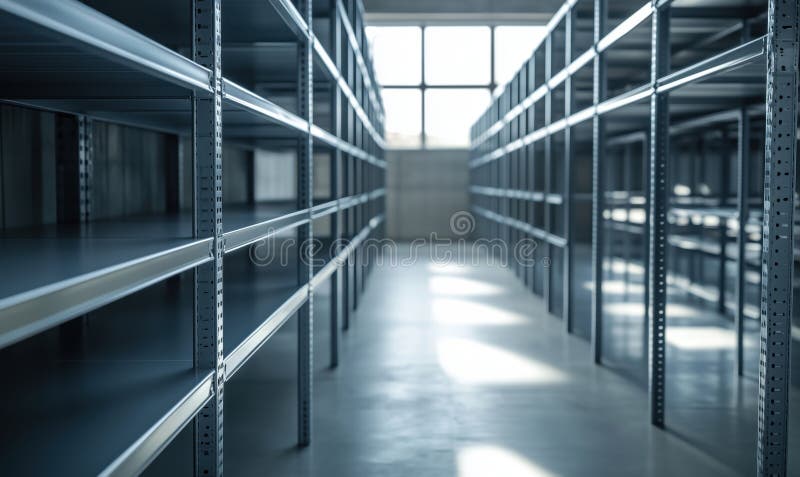 Empty Industrial Shelving Units Spacious Warehouse Natural Light Stock ...