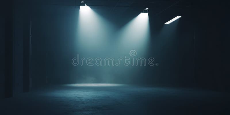 Empty Industrial Space with Dramatic Lighting and Fog Effect Stock ...