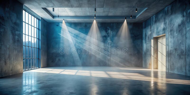 Empty Industrial Space with Natural Light and Spotlights. Generative AI ...