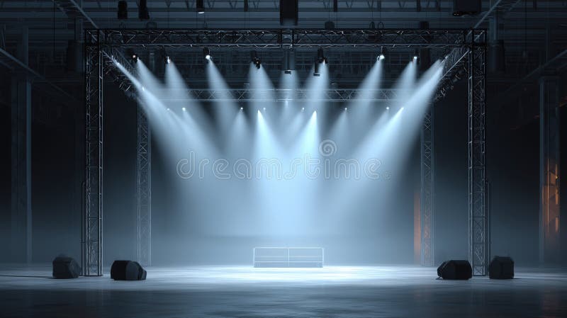 Empty Industrial Stage with Spotlights Stock Illustration ...