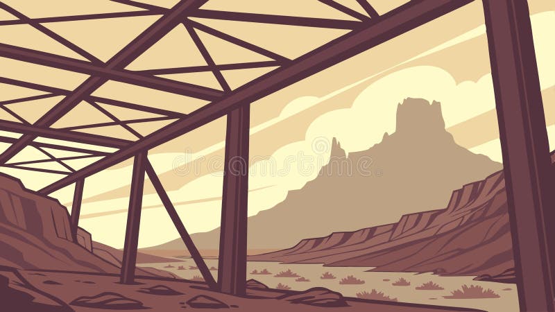 Empty Industrial Structure in Minimalist Landscape Vector, Bare ...