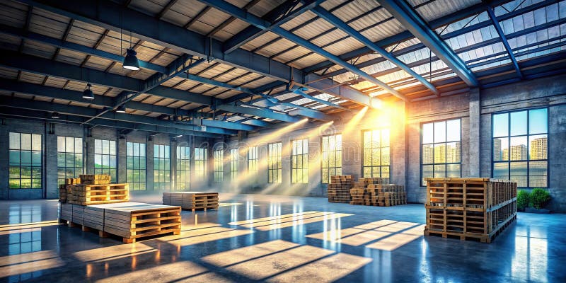 Empty Industrial Warehouse Interior Detailed 3D Rendering Shows Vast ...