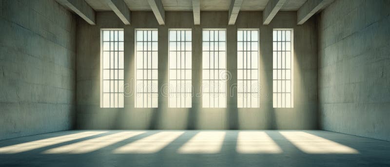 Empty Industrial Warehouse with Polished Floors, Metal Beams, and a ...