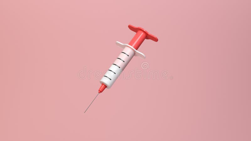 Empty Injection Syringe on a Light Red Studio Background. Stock ...
