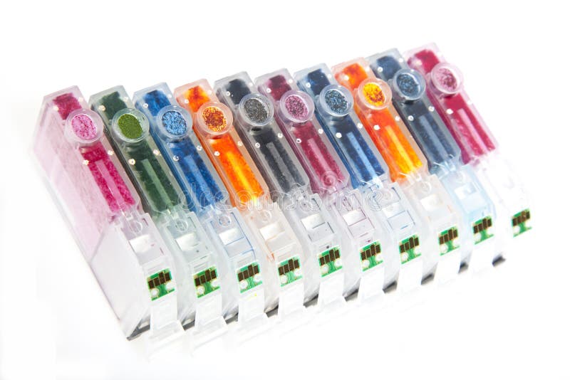 Colorful Empty Inkjet Printer Ink Cartridges Stock Photo - Image of ...