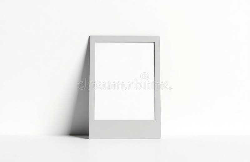 Empty Instant Photo Frame Stands Upright on White Surface. Light Gray ...
