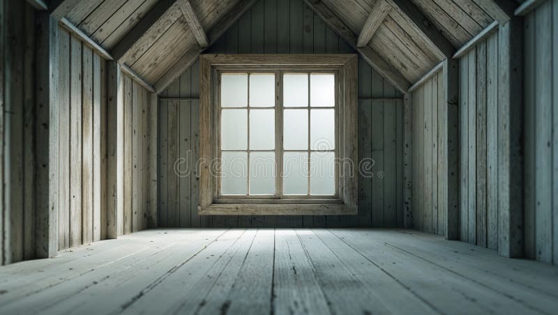 Empty Interesting Perspective Window Spooky Attic Wooden Paneling Stock ...