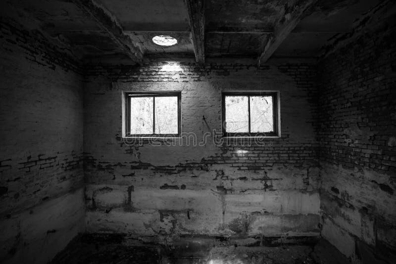 Empty Interior of an Abandoned Square Brick Building in the Afternoon ...