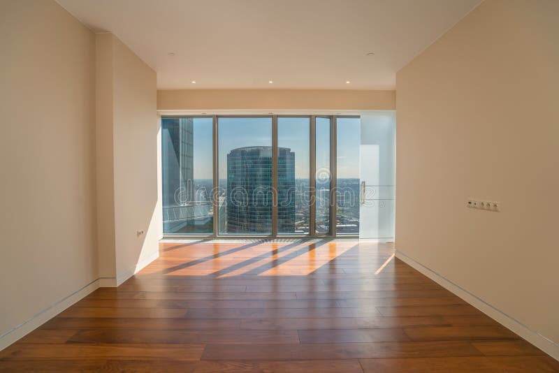 Empty Interior Apartment with Panoramic City View. Stock Photo - Image ...