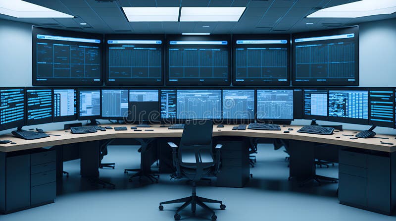 Empty Interior of Big Modern Security System Control Room Stock ...