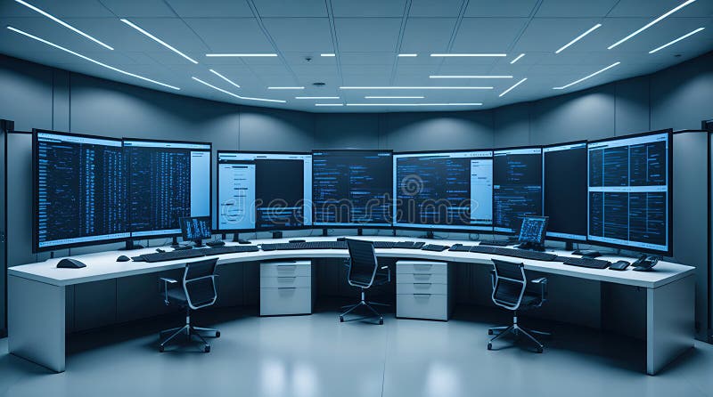 Empty Interior of Big Modern Security System Control Room Stock ...