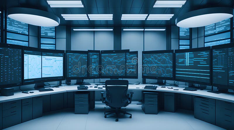 Empty Interior of Big Modern Security System Control Room Stock ...