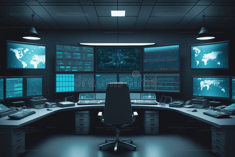 Empty Interior of Big Modern Security System Control Room Stock ...