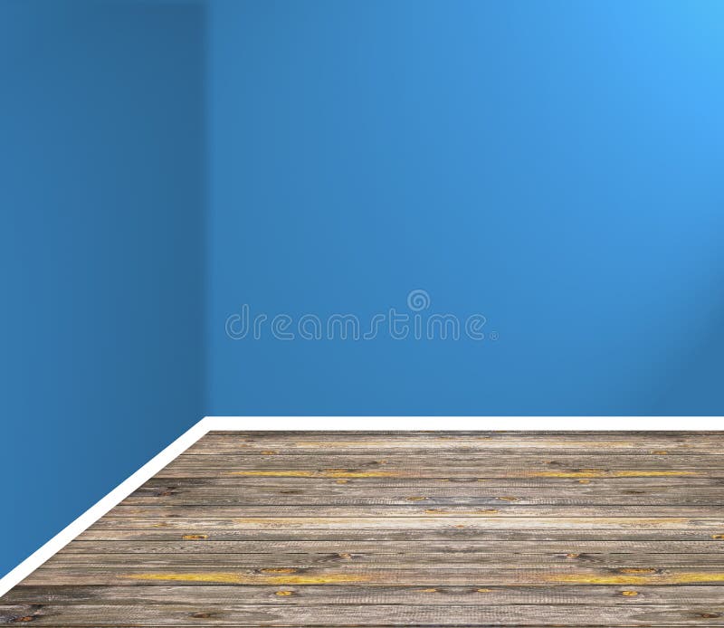 Empty Blue Wall and Wooden Floor Room Stock Image - Image of bright ...