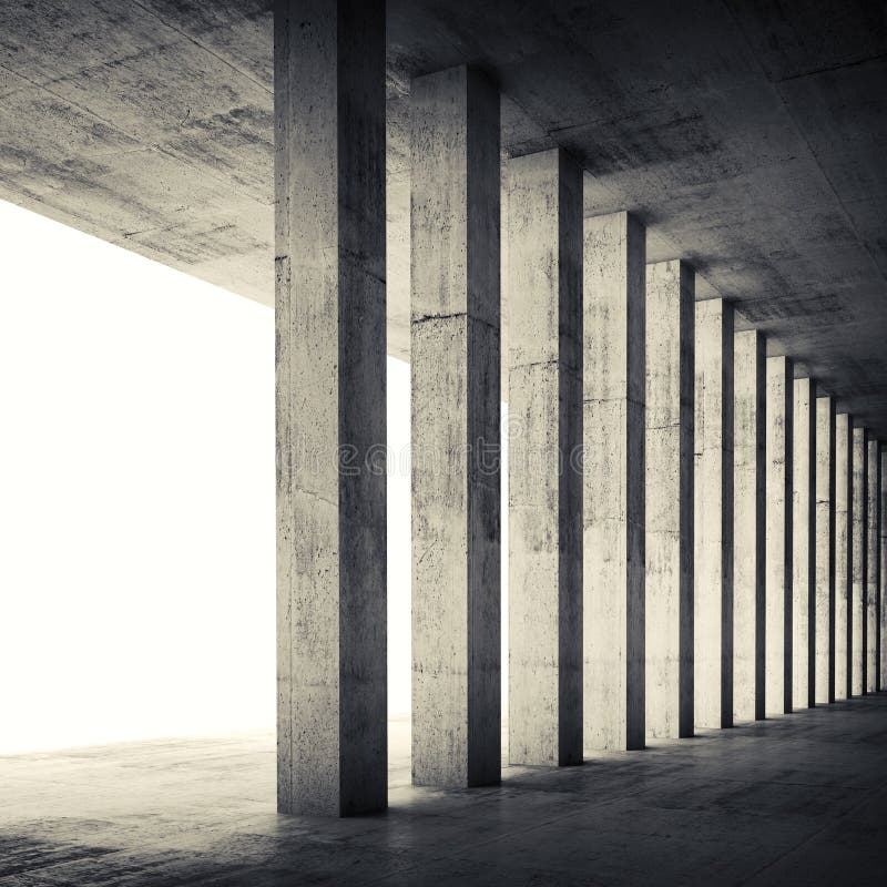 Empty Interior with Concrete Walls and Columns, 3d Stock Illustration ...