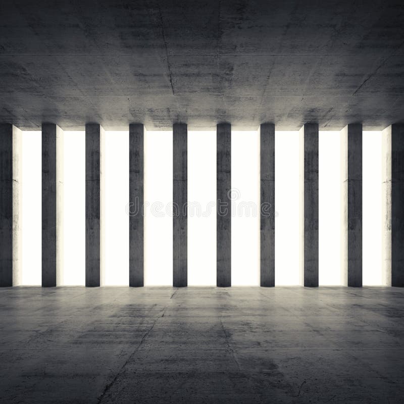Empty Interior and Concrete Walls and Columns, Front View Stock ...