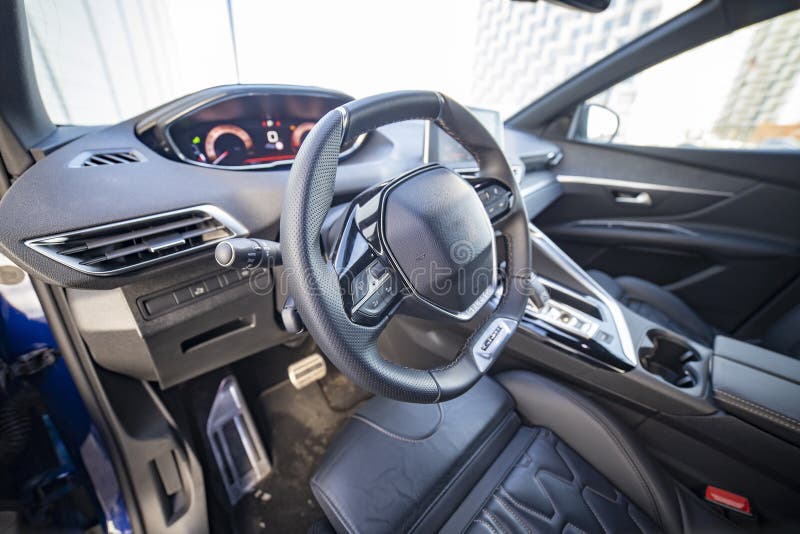 Empty Interior of Driver Seat and Steering Wheel of a Modern ...