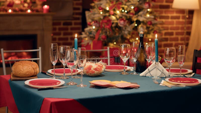 Empty Interior of Festive Traditional Christmas Dinner Table with ...