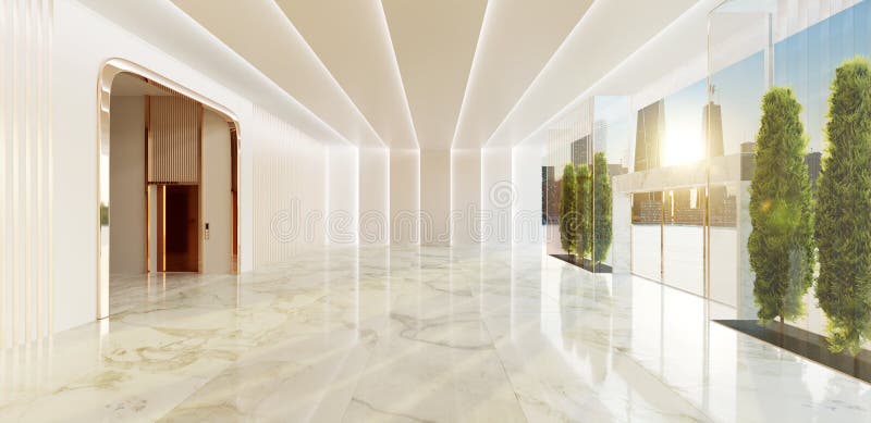 Empty Interior Hall with Modern and Retro Design Stock Illustration ...