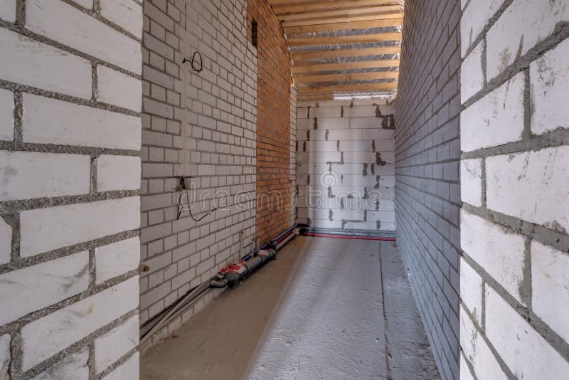 Empty Interior in House without Repair with White Silicate Brick Walls ...