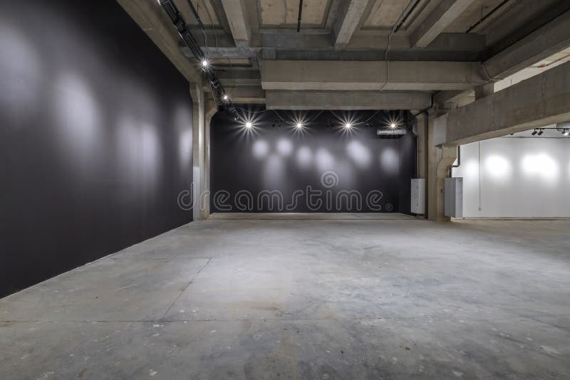 Empty Interior of Large Concrete Room As Warehouse or Hangar with ...