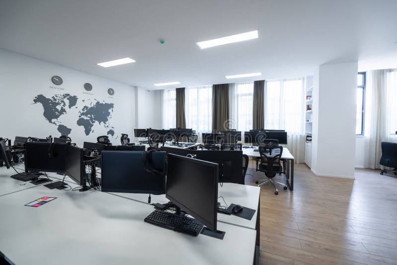 Empty Interior of Modern Design Open Plan Start Up Office. Selective ...