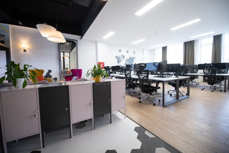 Empty Interior of Modern Design Open Plan Start Up Office. Selective ...