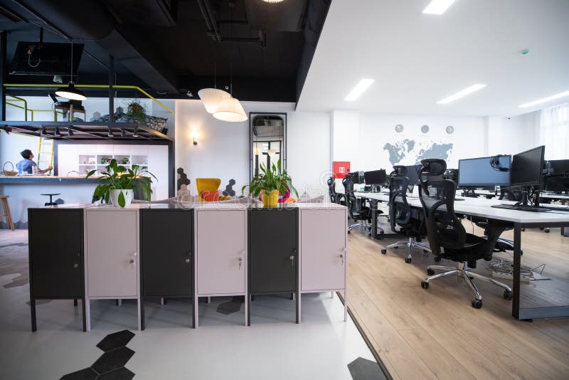 Empty Interior of Modern Design Open Plan Start Up Office. Selective ...