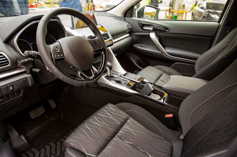 Empty Interior of Modern Premium Car. Black Interior, Driver S Seat ...