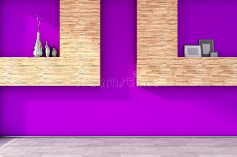 Empty Interior with a Purple Wall and Vases Stock Illustration ...