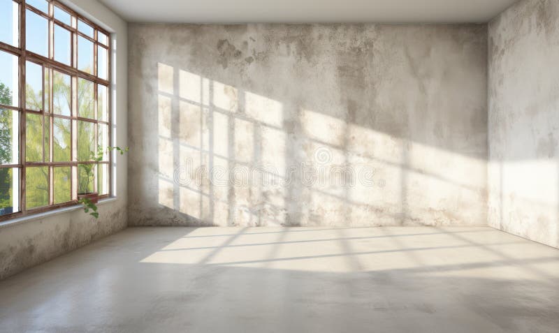 Empty Interior Room Space, Big Windows, Concrete Floor with a Large ...