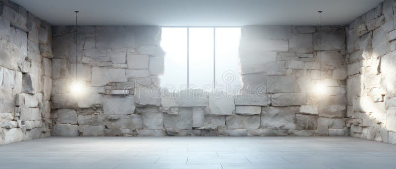 Empty Interior Room Space, Big Windows, Concrete Floor with a Large ...