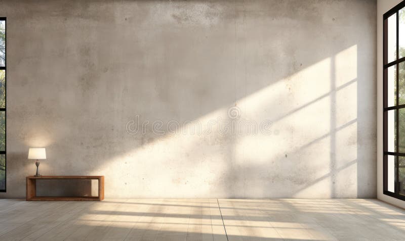 Empty Interior Room Space, Big Windows, Concrete Floor with a Large ...