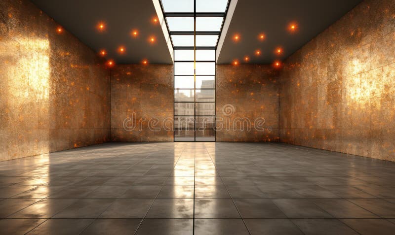 Empty Interior Room Space, Big Windows, Concrete Floor with a Large ...