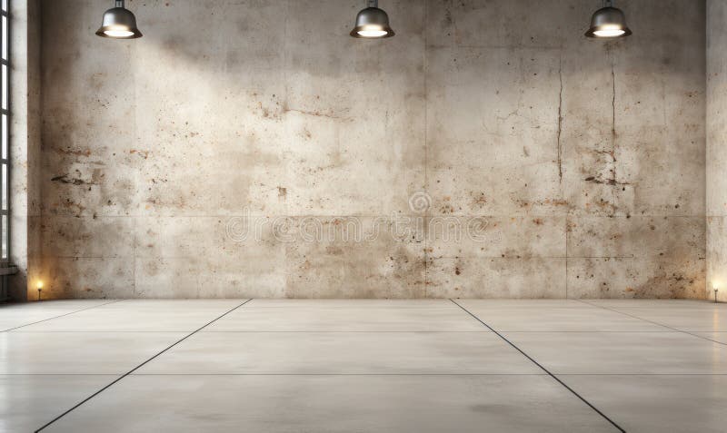 Empty Interior Room Space, Big Windows, Concrete Floor with a Large ...