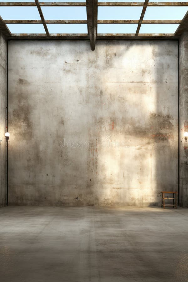 Empty Interior Room Space, Big Windows, Concrete Floor with a Large ...