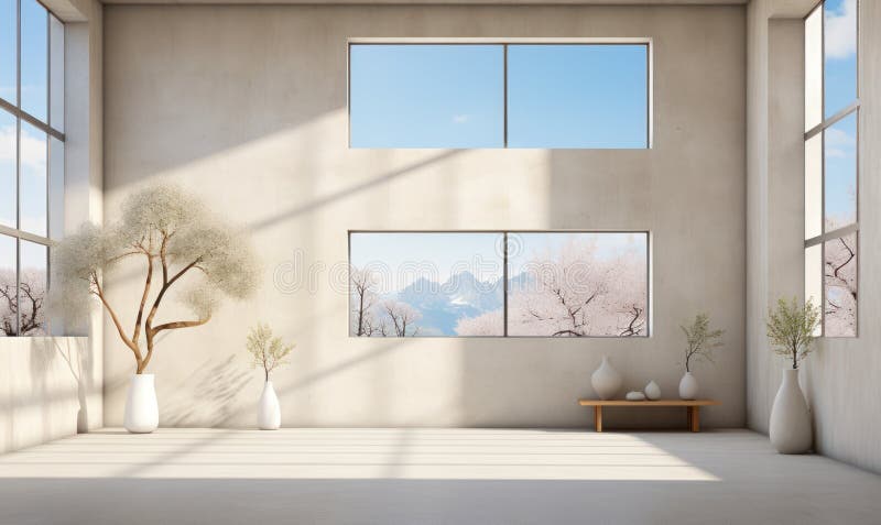 Empty Interior Room Space, Big Windows, Concrete Floor with a Large ...