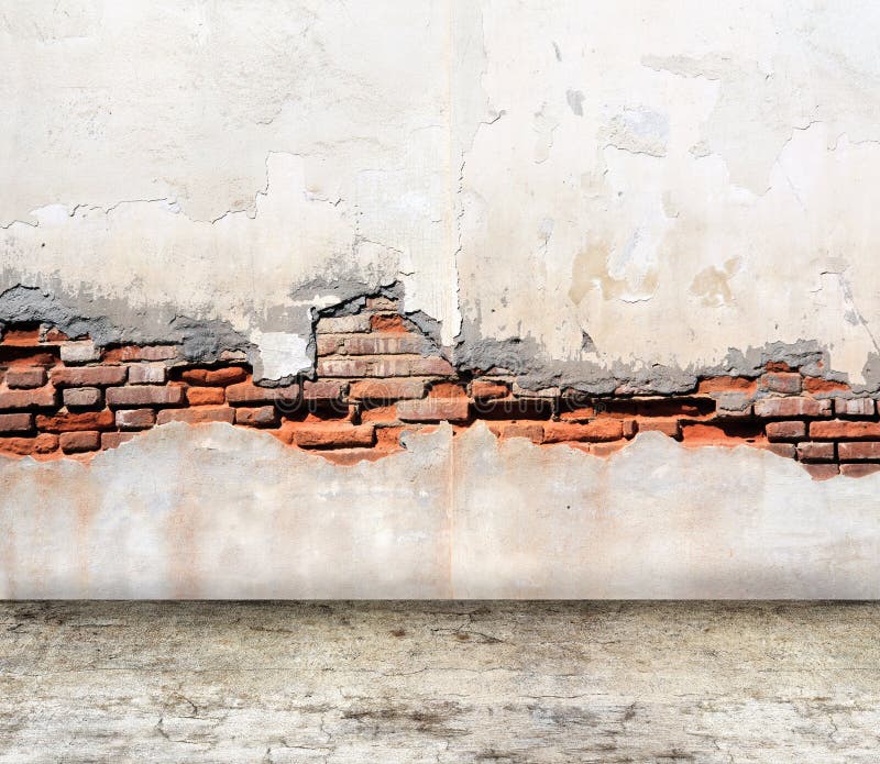 Empty Interior Scene with Old Brick Wall with Cracked Stucco and ...