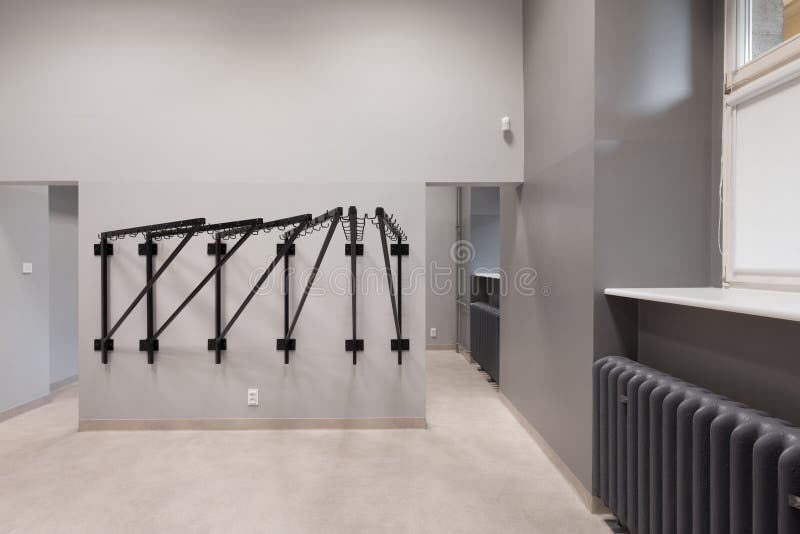 Empty Interior Space with Metal Clothing Rack System Stock Image ...