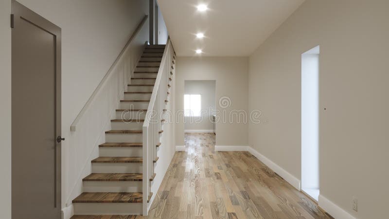 Straight Staircase with Railings in an Empty Room. 3d Render Stock ...