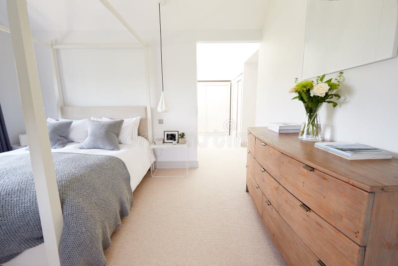 Empty Interior of Stylish Master Bedroom with Storage Stock Photo ...