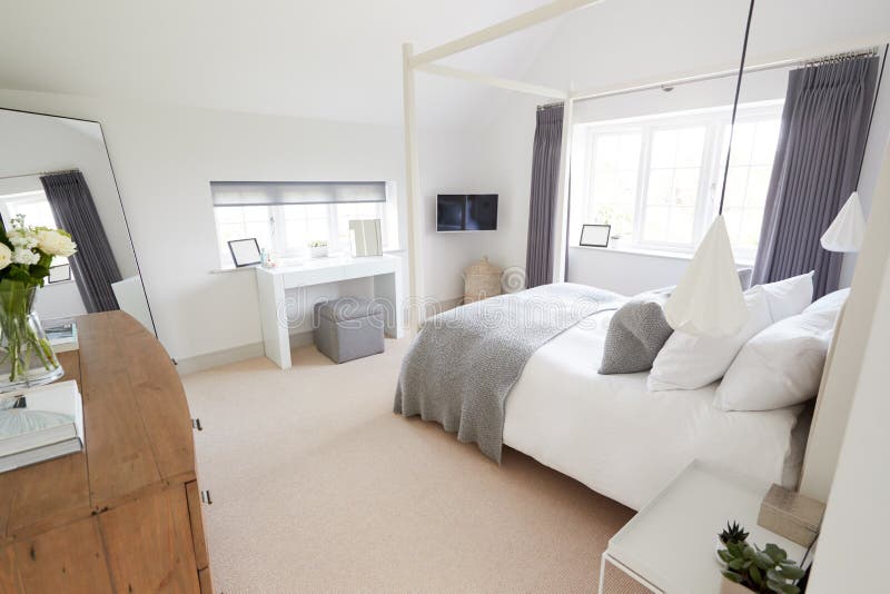 Empty Interior of Stylish Master Bedroom with Storage Stock Image ...