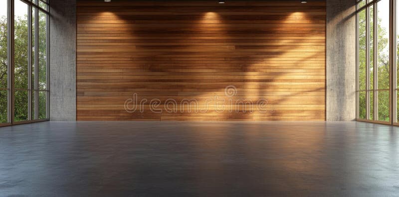 Empty Interior with Sunlight on the Wood, Room with Nature View Concept ...