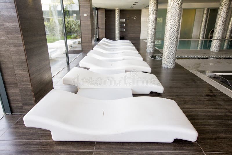 Empty Interior Swimming Pool with Relaxation Area. Stock Photo - Image ...