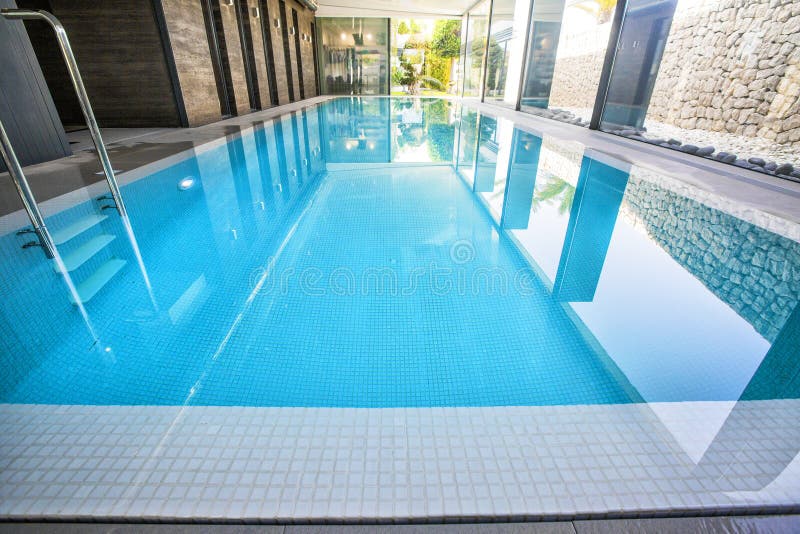 Empty Interior Swimming Pool with Relaxation Area. Stock Image - Image ...