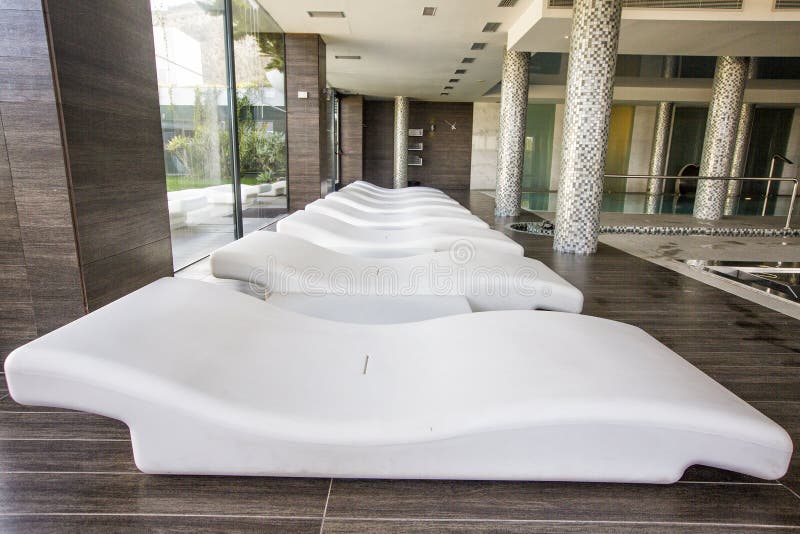 Empty Interior Swimming Pool with Relaxation Area. Stock Image - Image ...