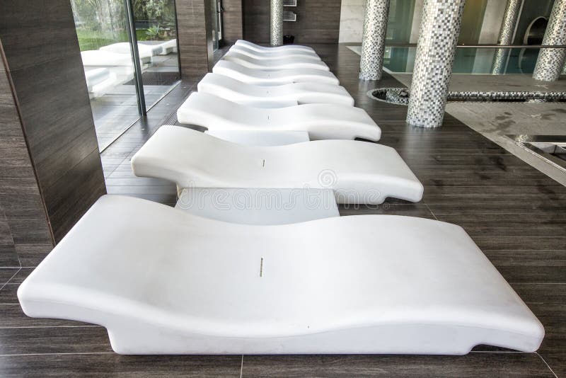 Empty Interior Swimming Pool with Relaxation Area. Stock Image - Image ...