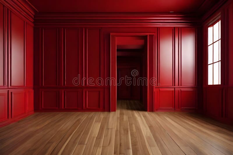 Empty Interior of Wooden Floor and Red Paint Room Stock Illustration ...
