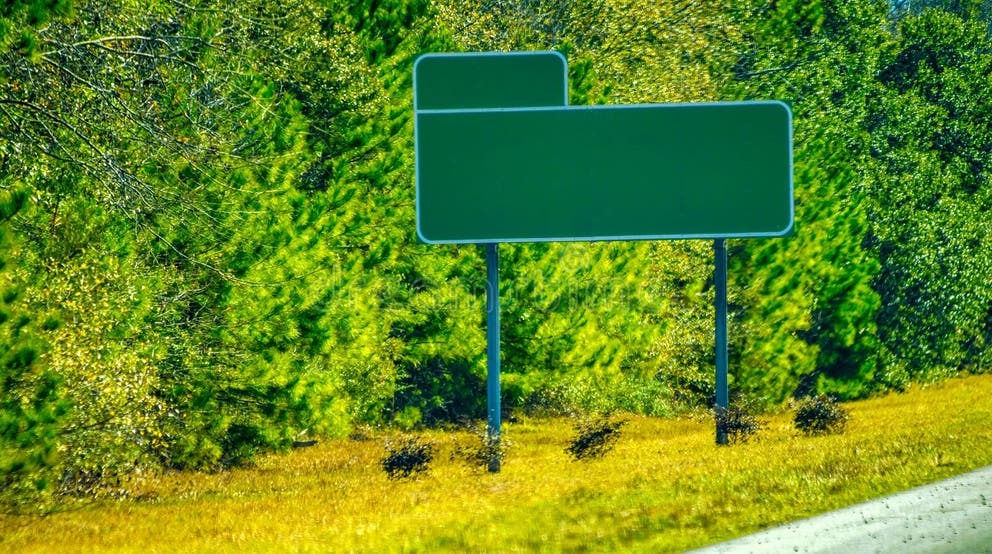 Empty Interstate Road Sign on the Left Side of the Road Stock Photo ...