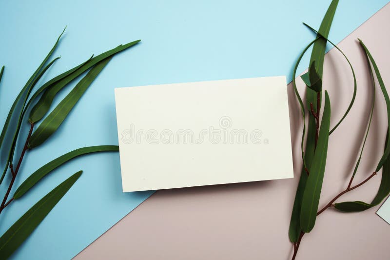 Empty Greeting Card Mockup, Horizontal Invitation Template on Blue and ...